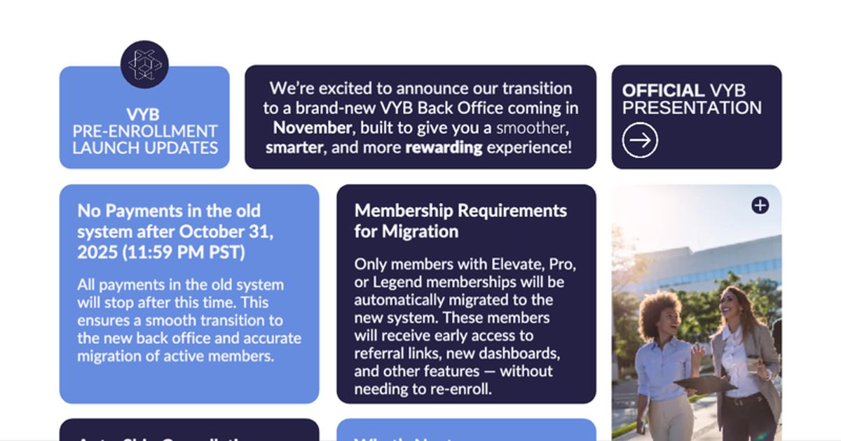 VYB PRE-ENROLLMENT LAUNCH UPDATES